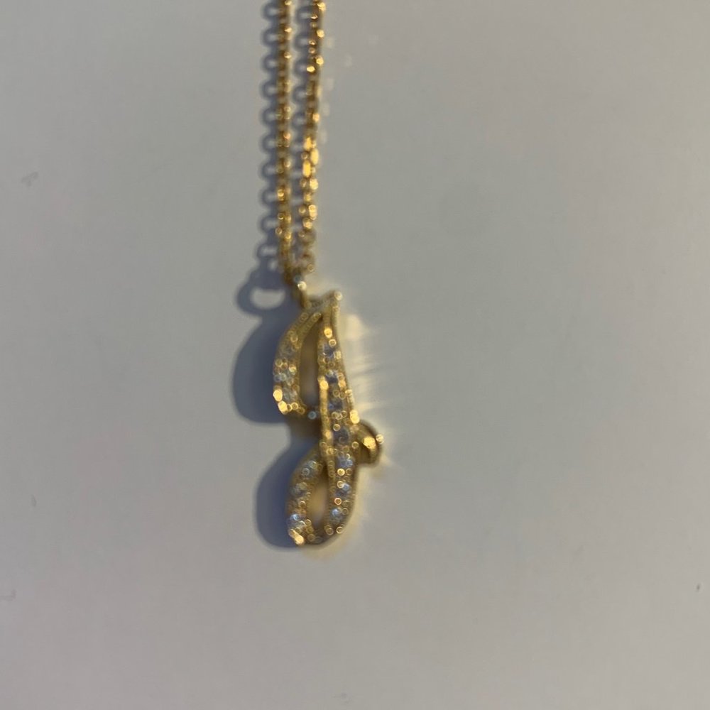 14k Yellow Gold And Diamond "J" Script Pendant Neckla… - Gem